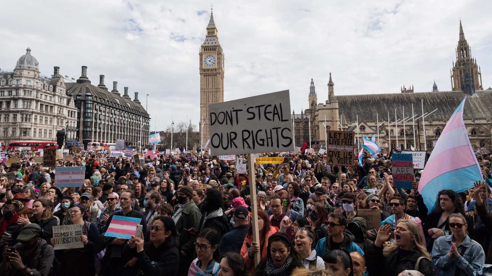 Trans rights supporters rally in London, Edinburgh