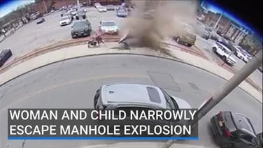 Video | Woman and child narrowly escape manhole explosion | RTÉ